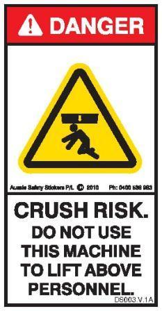 DO NOT LIFT ABOVE PERSONNEL (Vertical) – Aussie Safety Stickers